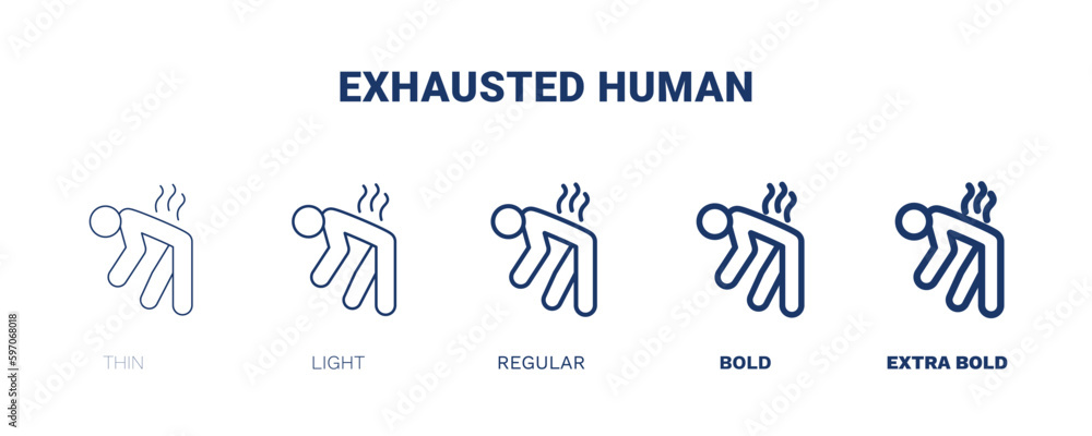 exhausted human icon. Thin, light, regular, bold, black exhausted human ...