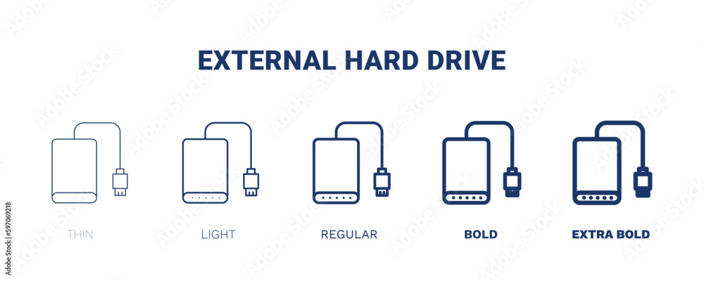 external hard drive icon. Thin, light, regular, bold, black external ...