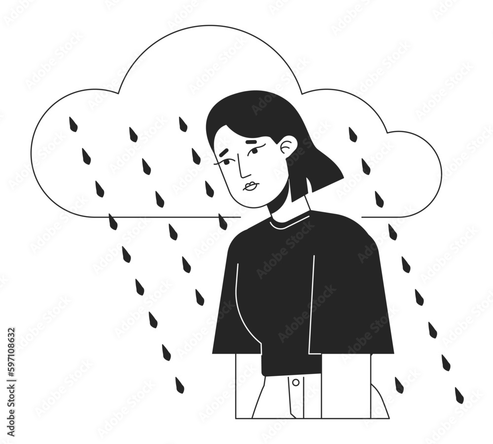 Chronic depression bw concept vector spot illustration. Woman ...