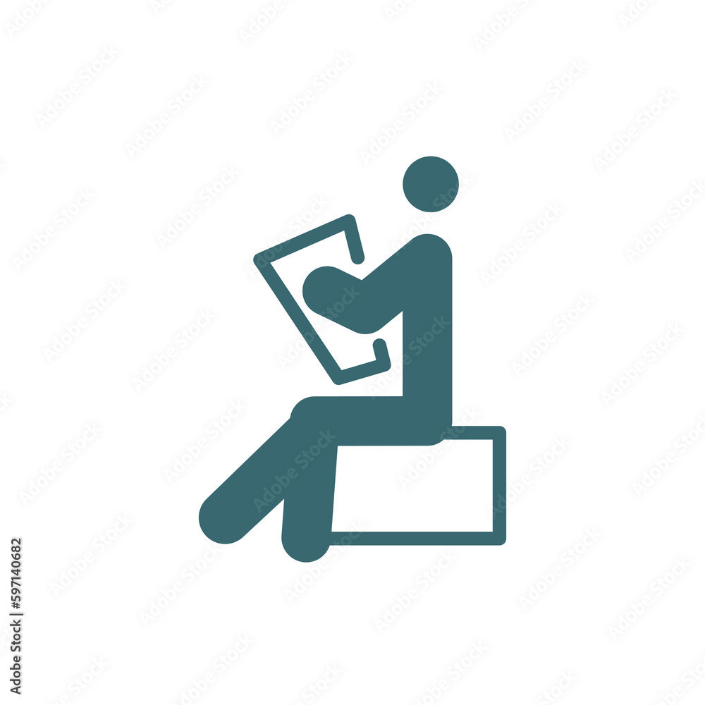stick man reading icon. Filled stick man reading icon from behavior and ...