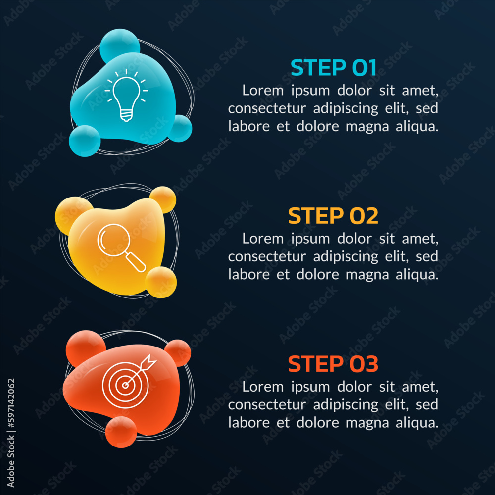 3 steps, option infographic. Menu, list design with three elements and ...