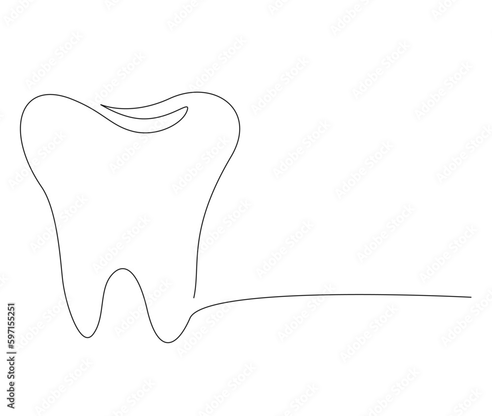 Continuous line art drawing of tooth. Dentist orthodontics - tooth ...