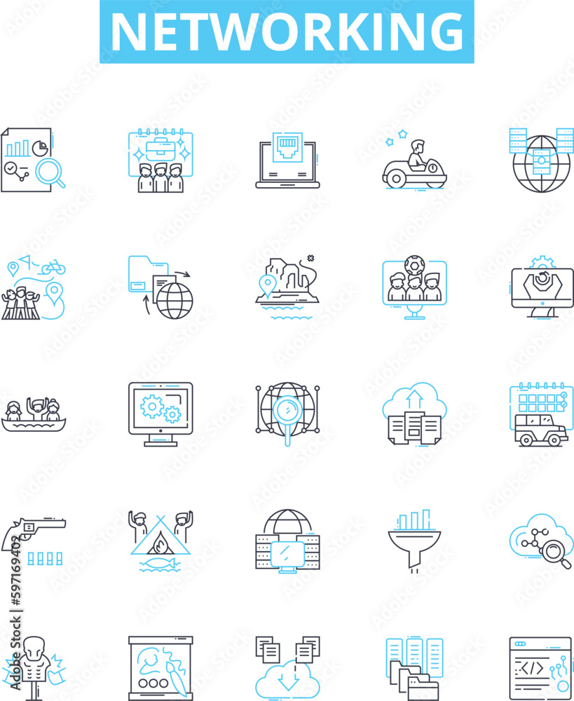 Networking vector line icons set. Networking, LAN, WAN, WiFi, Routers ...
