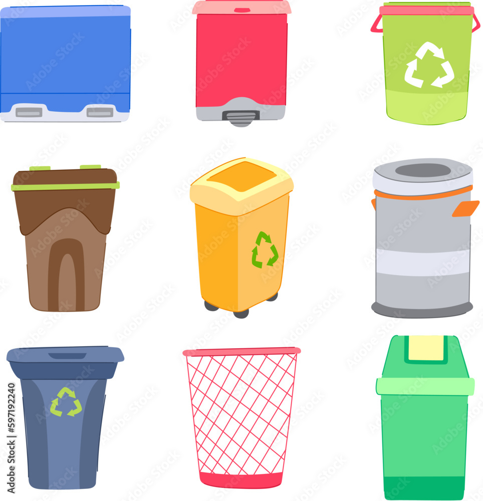 trash bin set cartoon vector illustration Stock Vector | Adobe Stock
