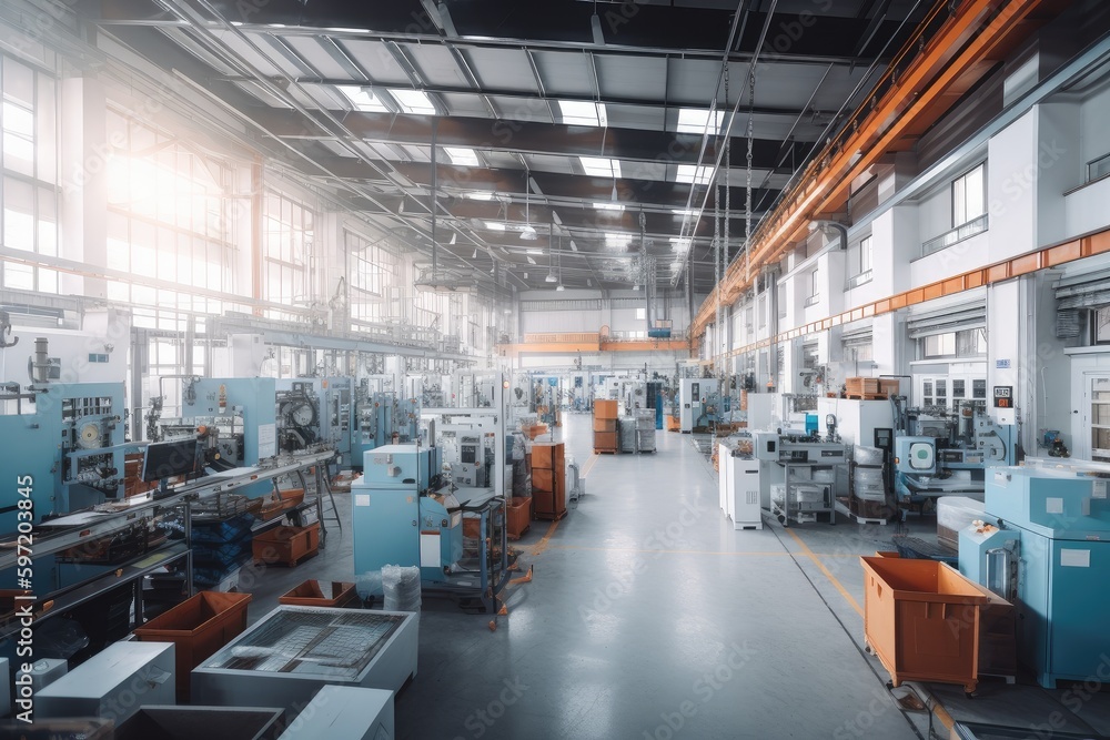 busy manufacturing facility, with iot sensors and monitoring equipment ...