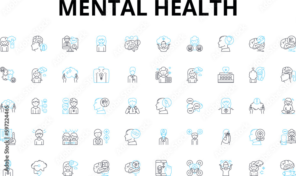Mental health linear icons set. Anxiety, Depression, Bipolar ...