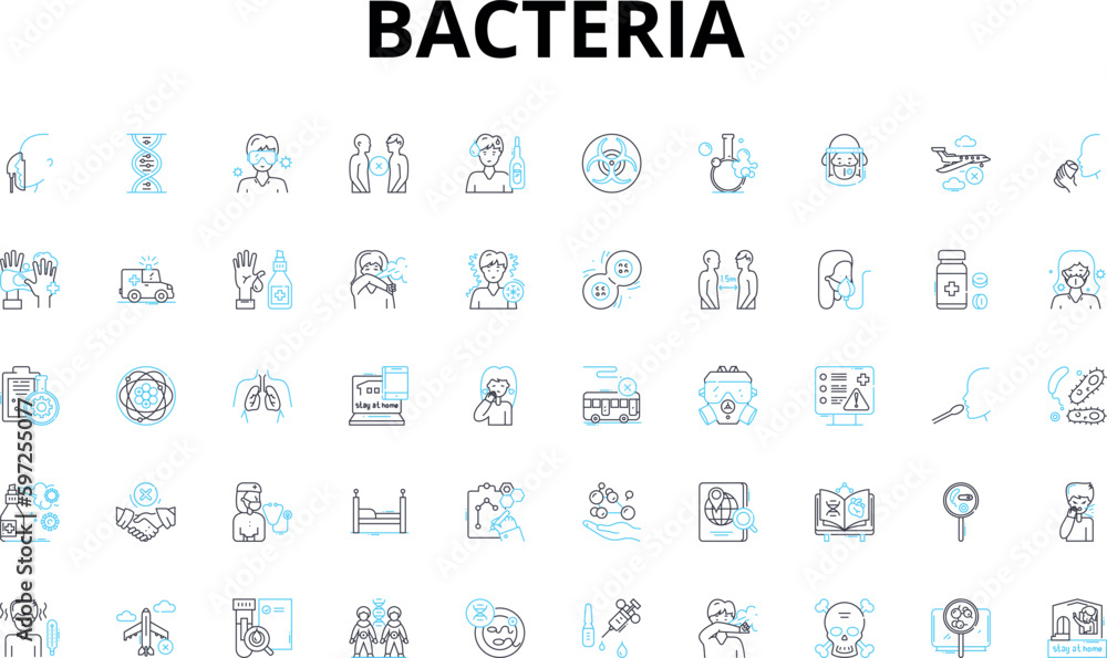 Bacteria linear icons set. Microbes, Pathogens, Germs, Prokaryotes ...