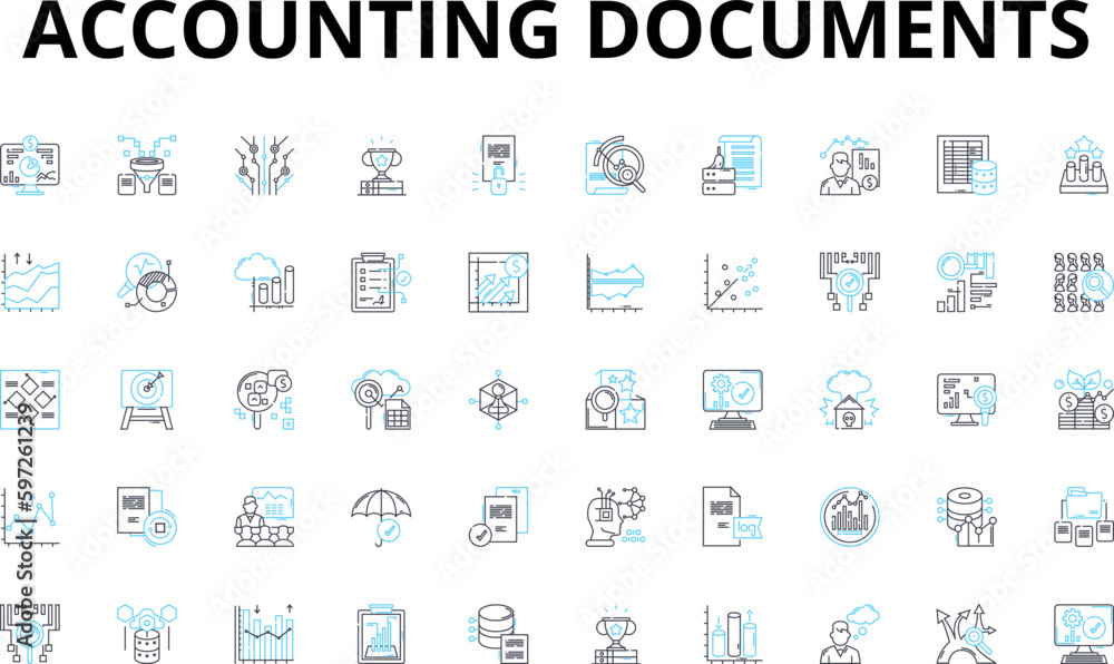 Vetor Accounting documents linear icons set. Ledger, Journal, Balance ...