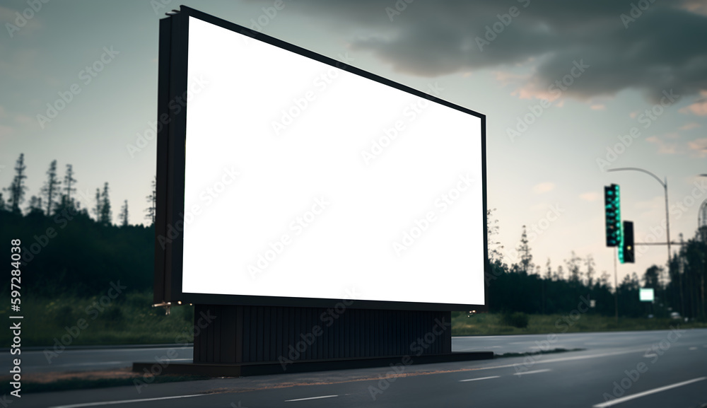 Empty landscape billboard on highway Road, Blank Advertisment billboard ...