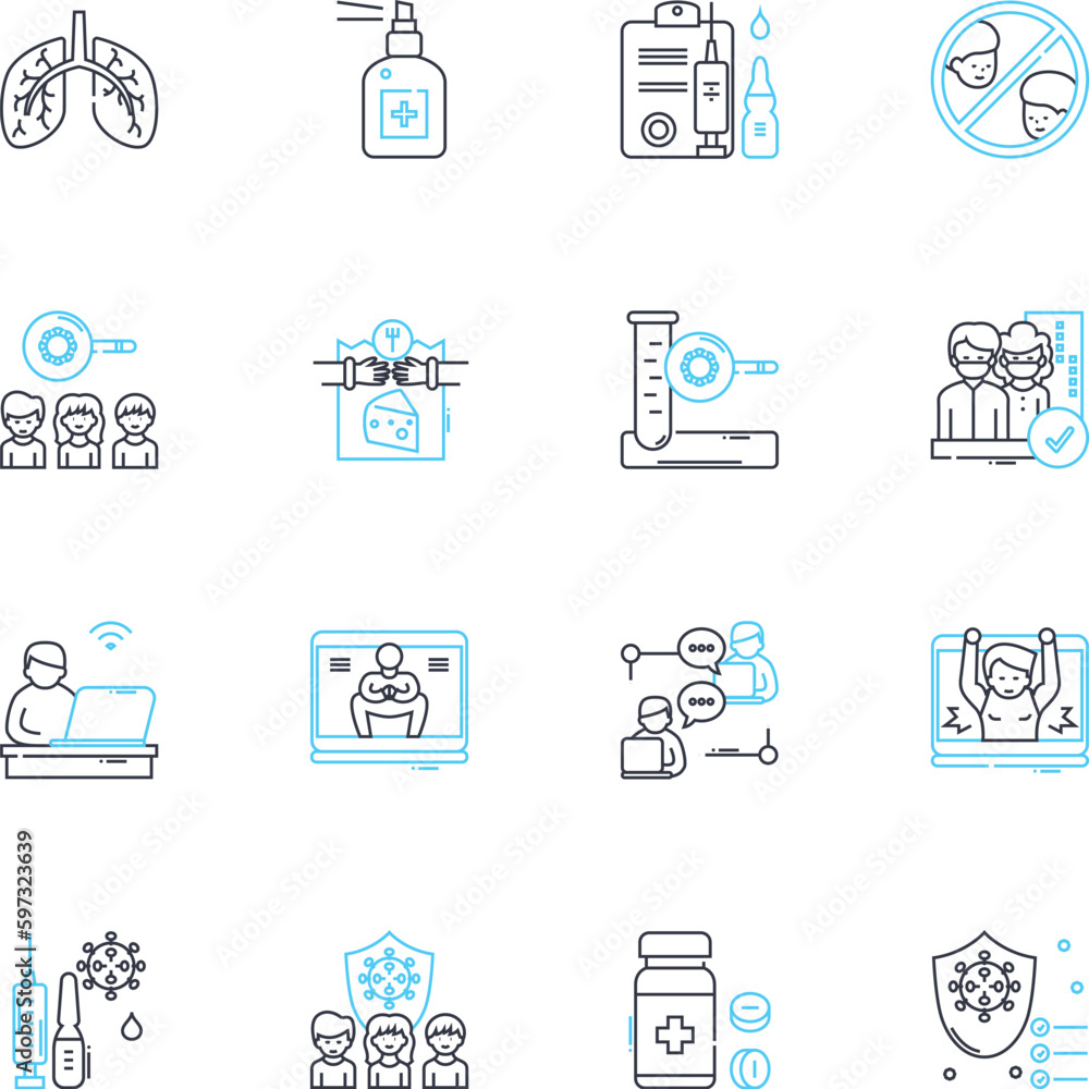 Infectious disease linear icons set. Virus, Bacteria, Fungi, Contagious ...