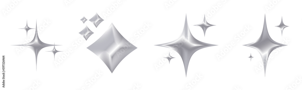 silver pointy 3d emoji stars chrome transparent png vector icon set ...