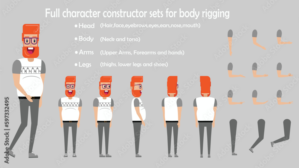 Cartoon 2d man character constructor sets for full body and head ...