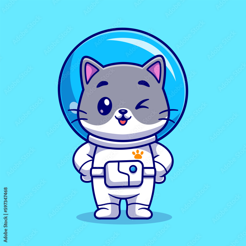 Cute Cat Astronaut Standing Cartoon Vector Icon Illustration. Animal ...