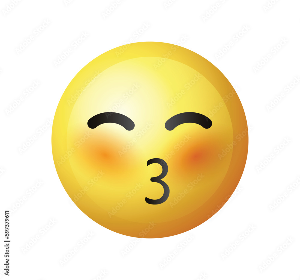 Kiss emoticon icon with closed eyes. A yellow face kiss emoji clipart ...