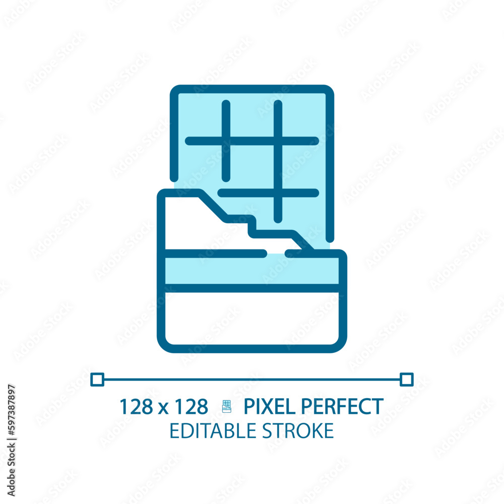 Chocolate bar pixel perfect blue RGB color icon. Candy store. Cocoa ...