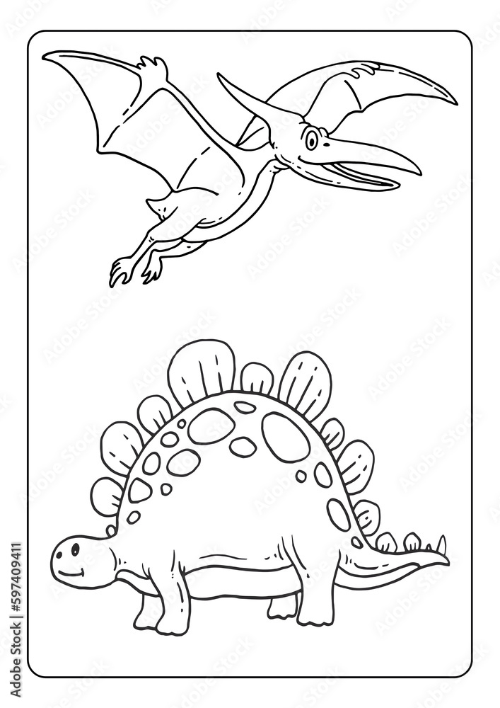 dinosaur coloring page book for children girl kids with cute t rex ...
