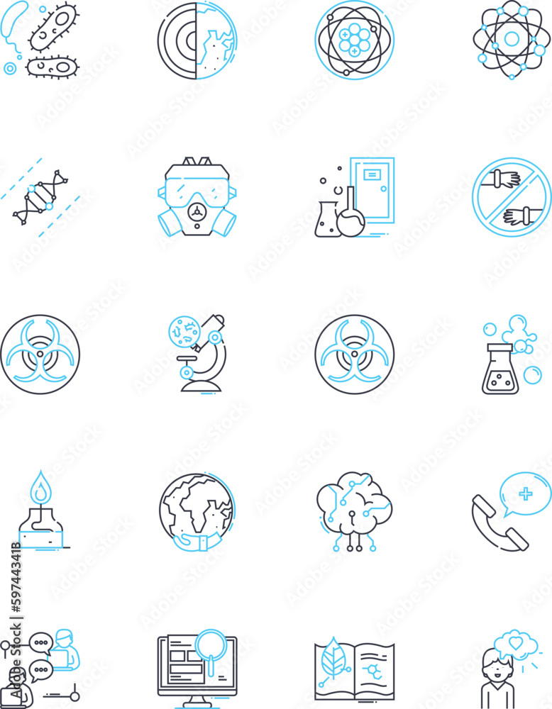 Chemical analysis linear icons set. Spectroscopy, Chromatography, Mass ...