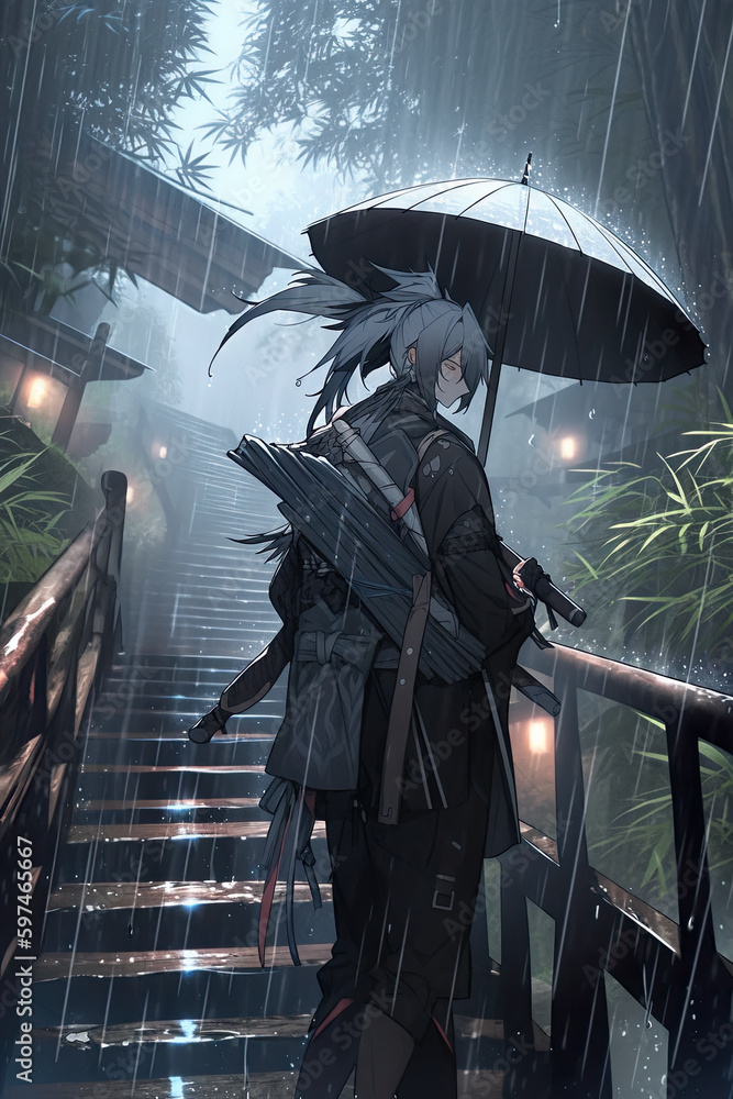 Striking anime-style samurai virtual idol, vtuber, or digital character ...