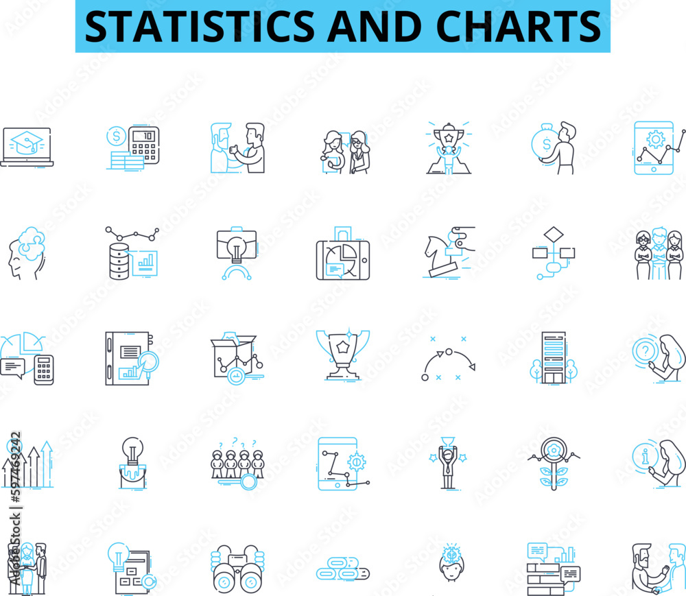 Statistics and charts linear icons set. Data, Graphs, Trends, Variance ...