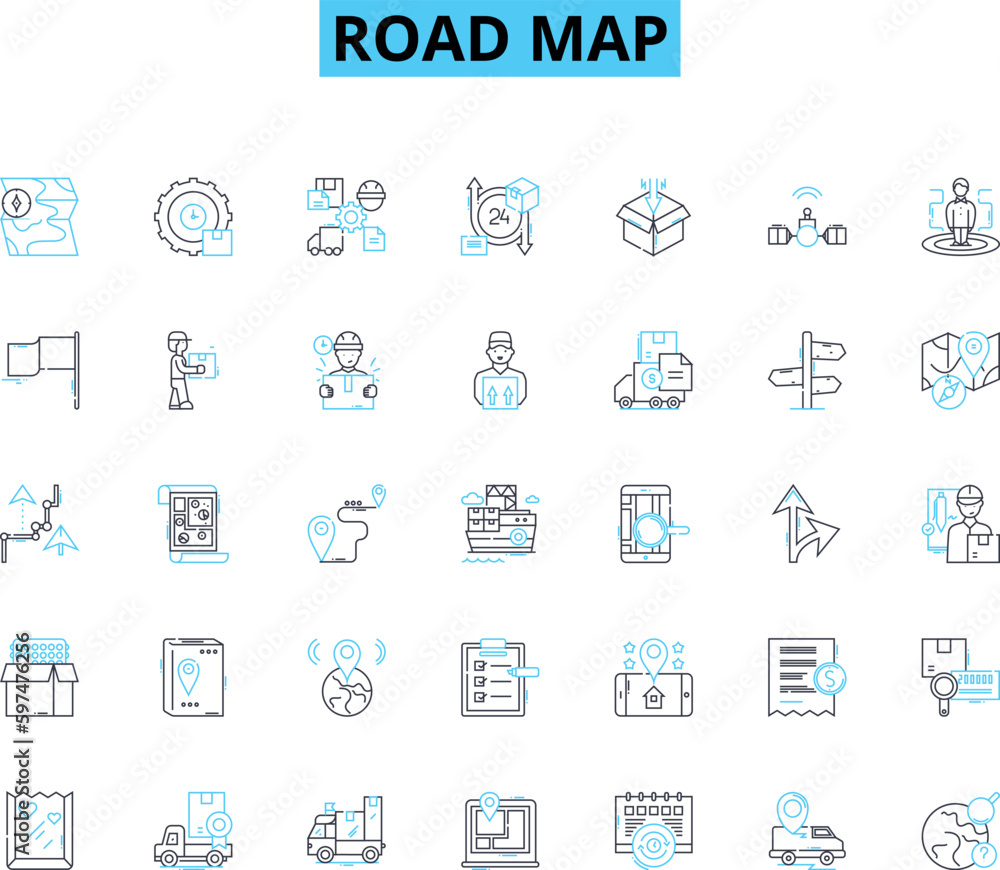 Road Map Linear Icons Set Navigation Directions Routes Planning Markings Symbols Signs
