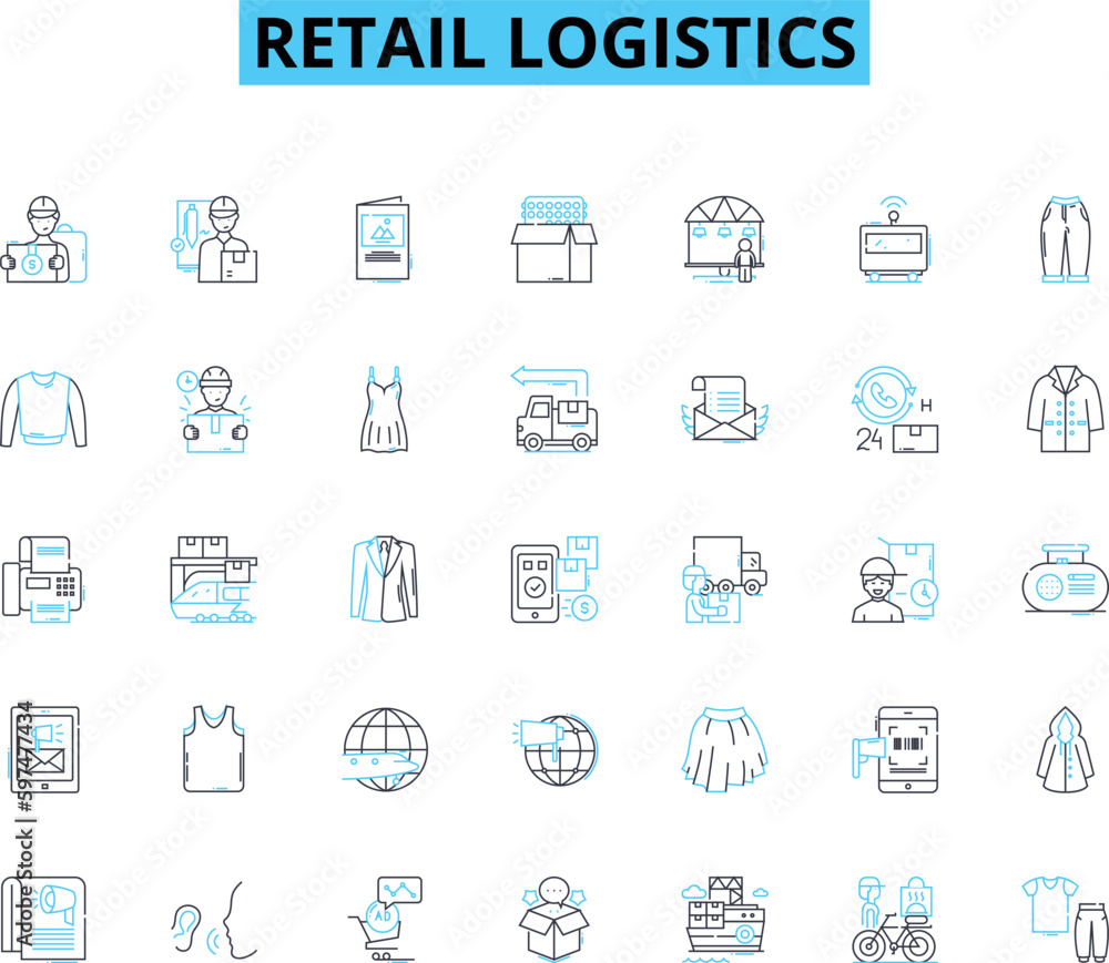 Retail logistics linear icons set. Supply Chain, Distribution ...