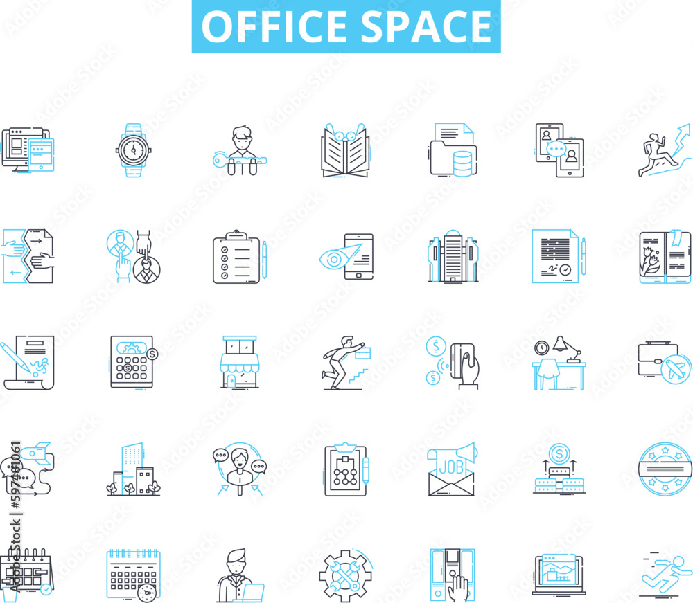Office space linear icons set. Cubicles, Desks, Meeting, Collaborative ...