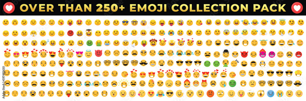 Set of over than 250 plus emoji, vector illustration icons. Happy smile ...