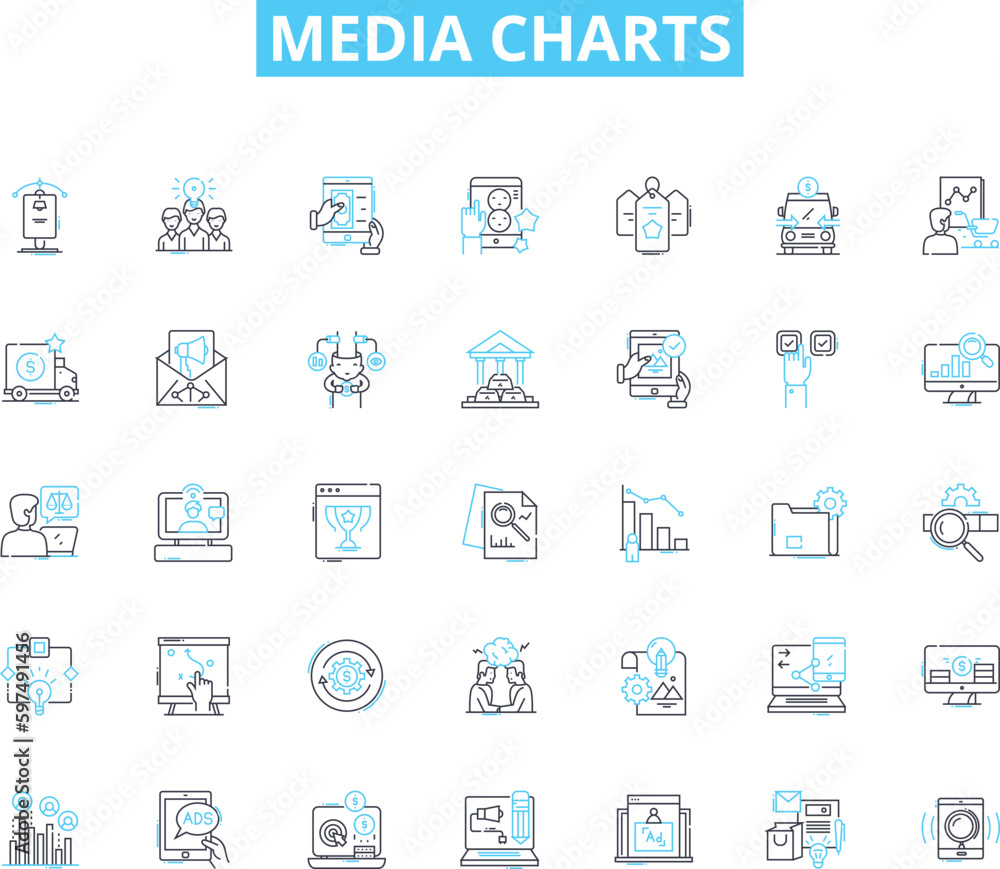 Media charts linear icons set. Infographics, Analytics, Reports ...