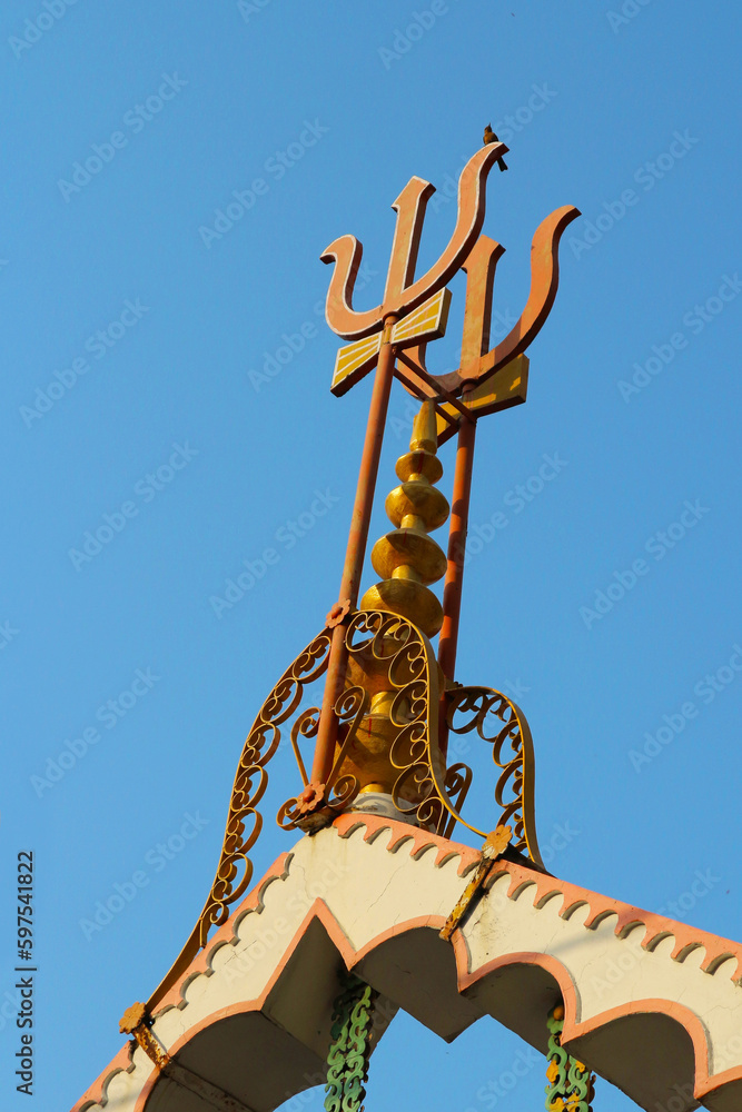 Trident of Shiva on the gate of the Shiva Temple in Rishikesh, India ...