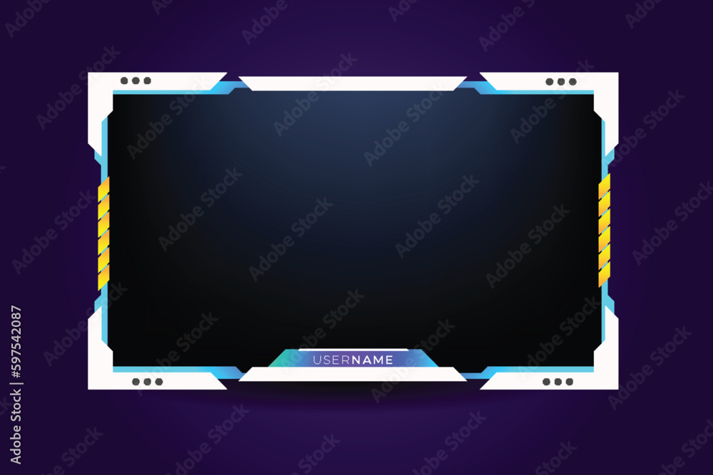 Stream overlay. Dark theme gaming video template with game screen, live ...