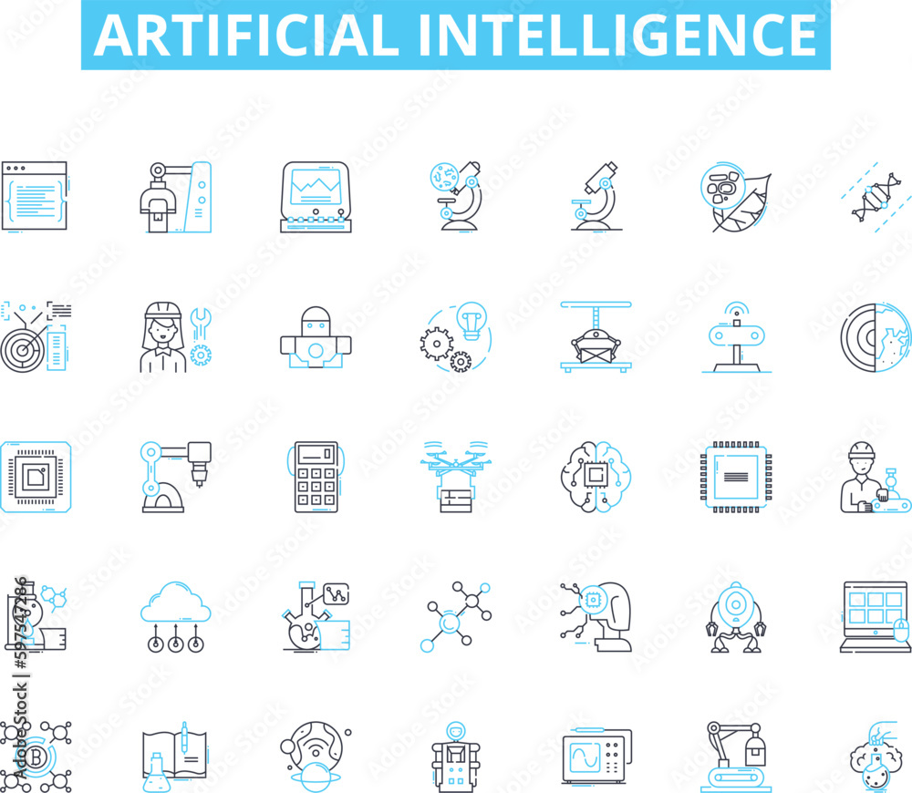 Artificial intelligence linear icons set. Algorithms, Automation, Big data, Chatbots, Cognitive ...