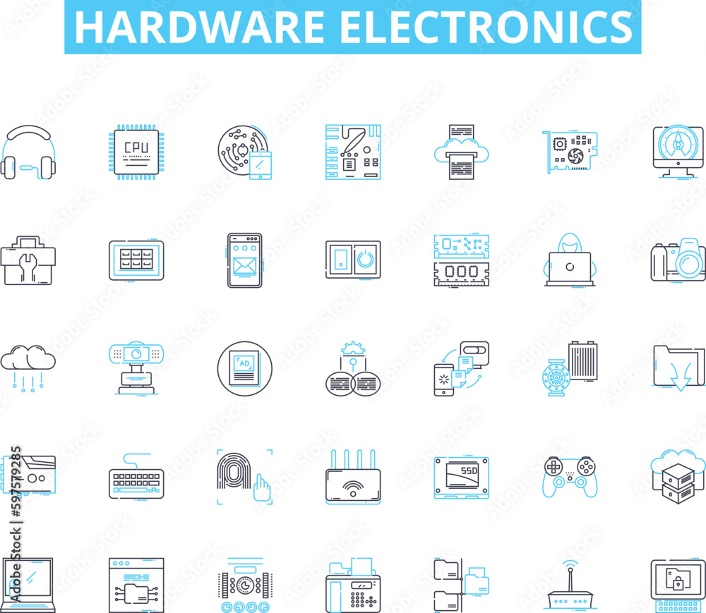 hardware electronics linear icons set. Circuitry, Microcontroller ...