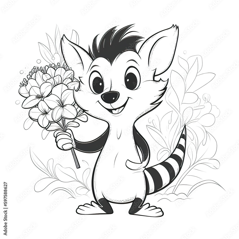 Kids coloring page of a happy skunk with flowers that is blank and ...