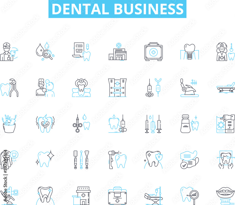 Vetor Dental business linear icons set. Braces, Teeth, Floss, Implants ...