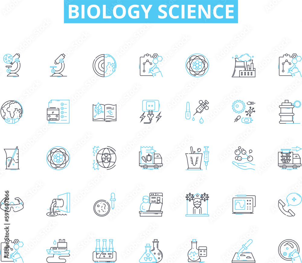 Biology science linear icons set. Photosynthesis, Mitosis, DNA ...