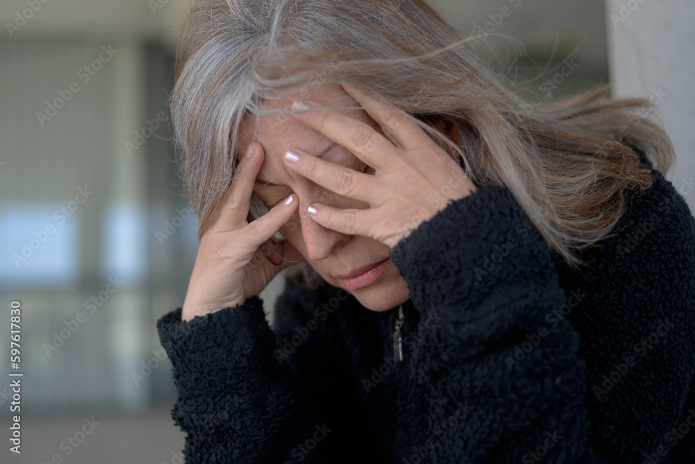 Depression, anxiety and thinking senior woman with a mental health problem . Sad, stress and ...