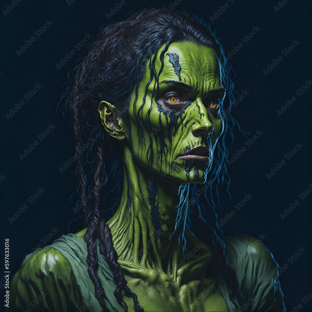 Zombie woman. Realistic painting. Picture for halloween day. Beautiful ...