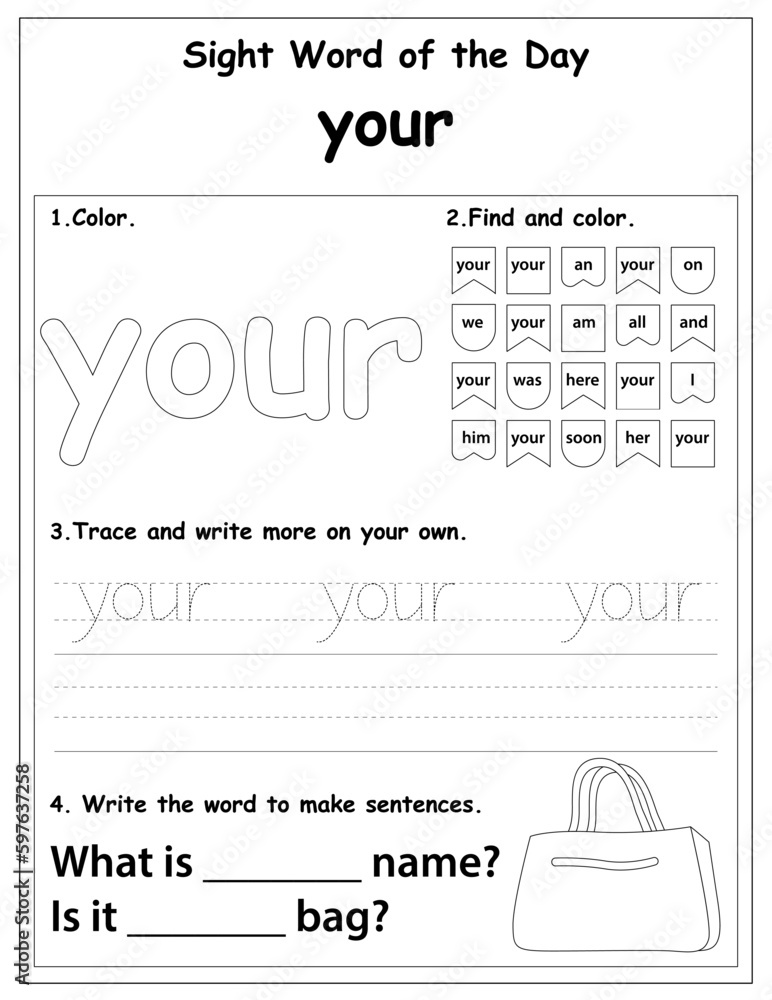 Sight words educational worksheet for preschool and primary school ...