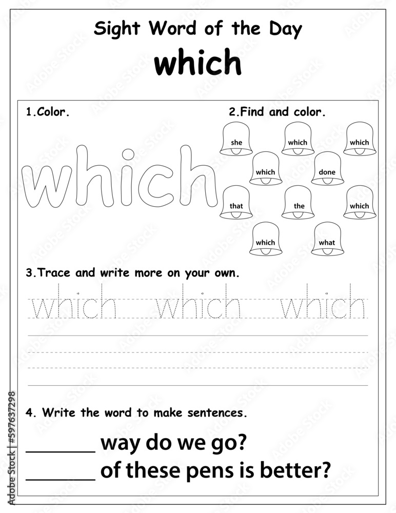 Sight words educational worksheet for preschool and primary school ...