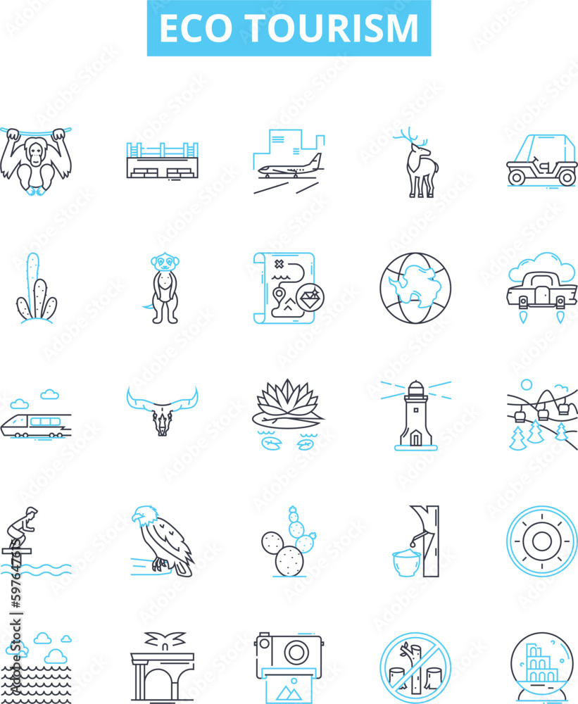 Eco tourism vector line icons set. Eco-tourism, conservation ...