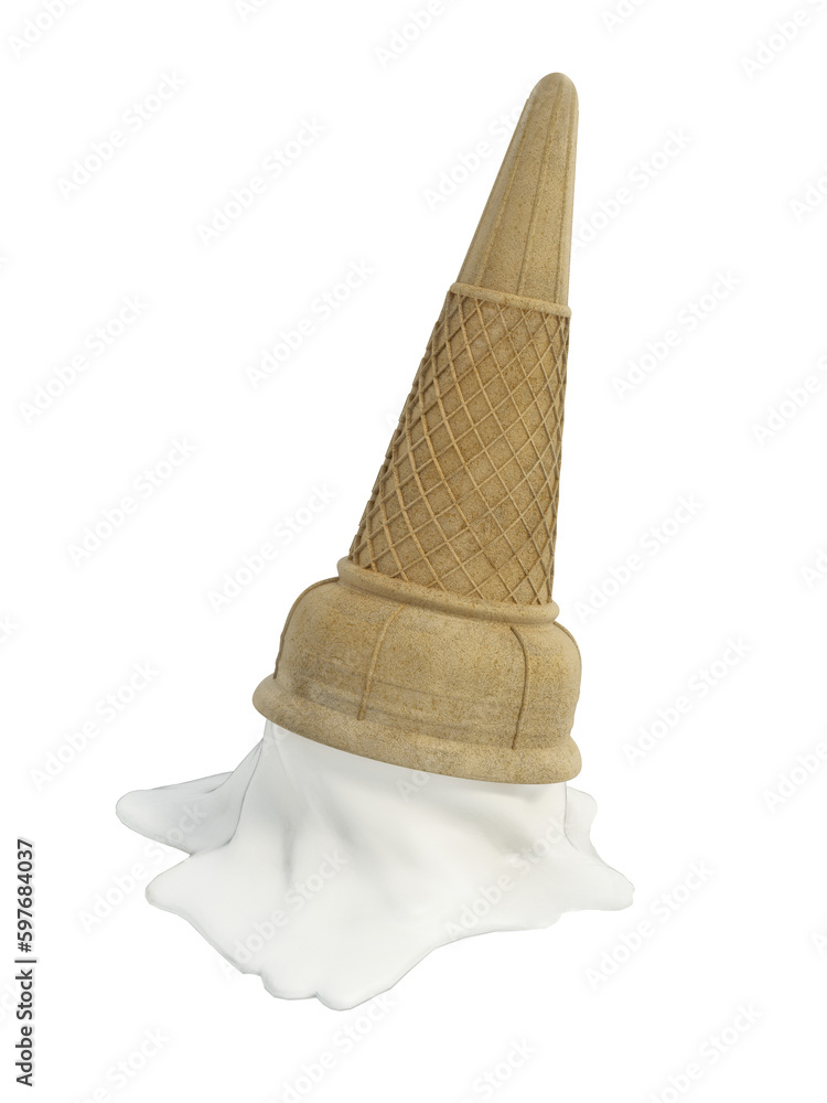 Dropped ice cream cone isolated on transparent background. 3D ...
