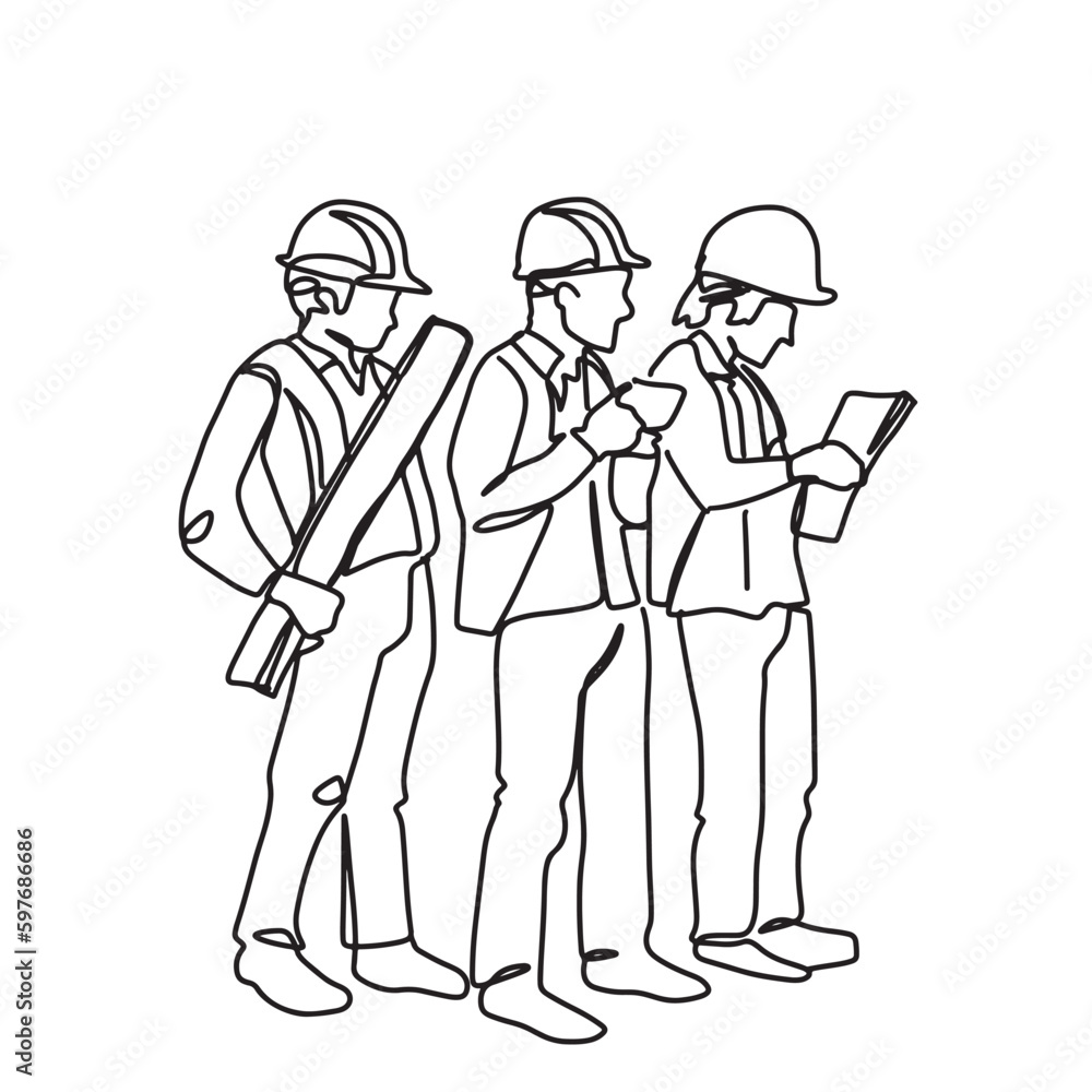 continuous line drawing engineer building Construction supervision ...