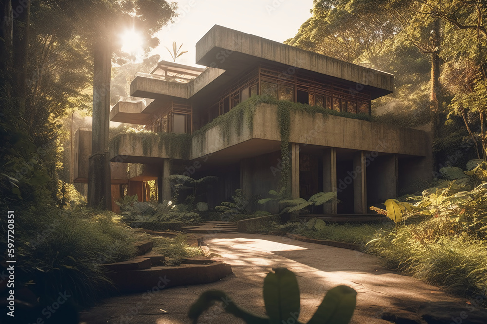 inspired new house in the brasilian jungle, brutalist, waterfalls ...