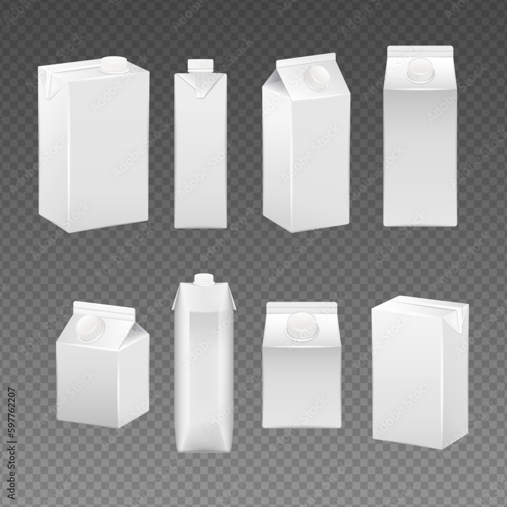 Carton milk, juice box. Mockup pack for drink bottle, 3d small paper ...