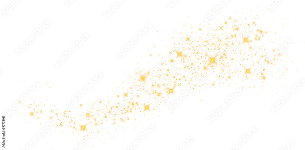 Golden glitter wave abstract illustration. Gold star dust trail sparkling particles isolated on ...