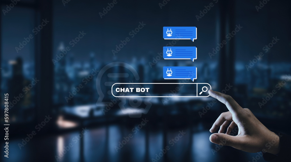 Chatbot with AI (Artificial Intelligence), search engine, businessman interacting connection to ...