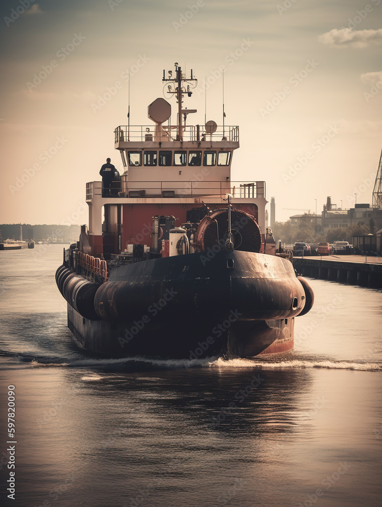 Port terminal operations and handling equipment. Tugboat push large ...