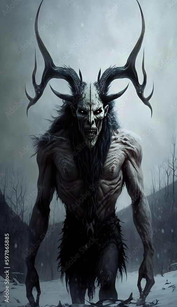 Wendigo, a scary mythological creature or evil spirit originating from ...