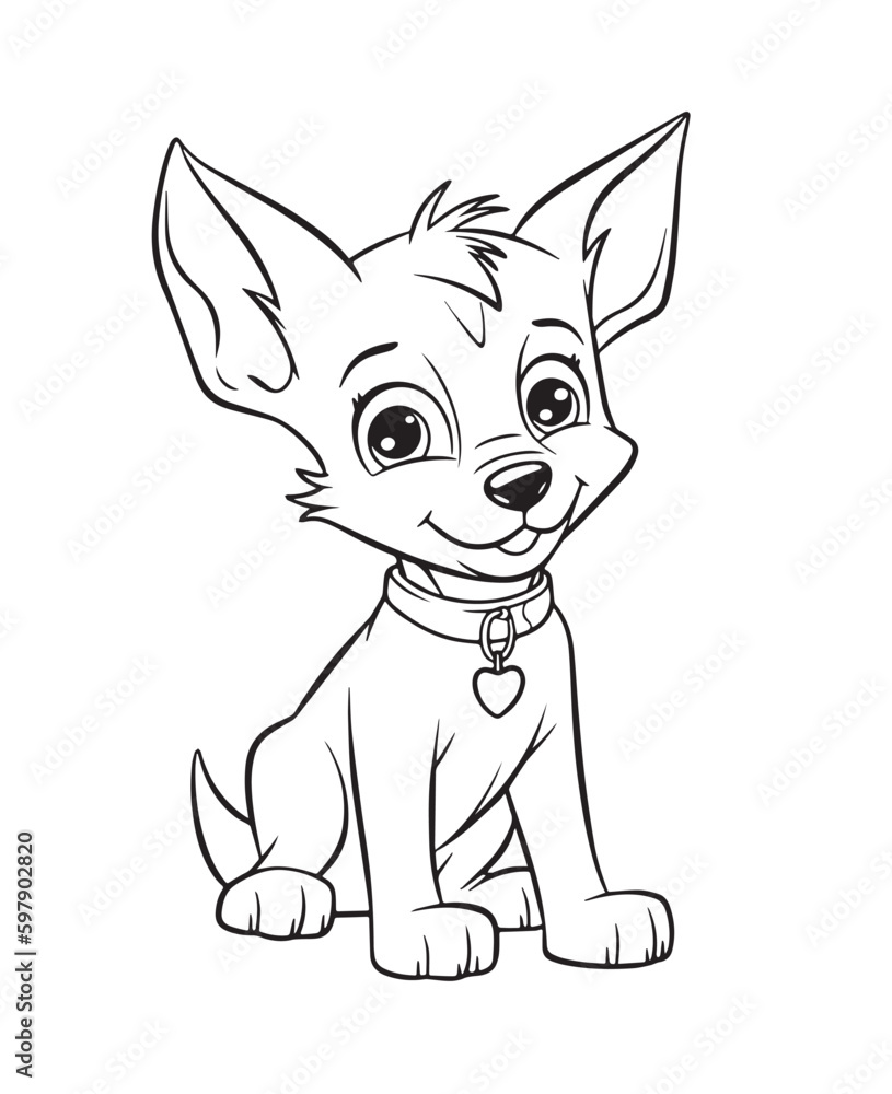 Hand drawn vector coloring page of a cartoonish puppy. Coloring page ...