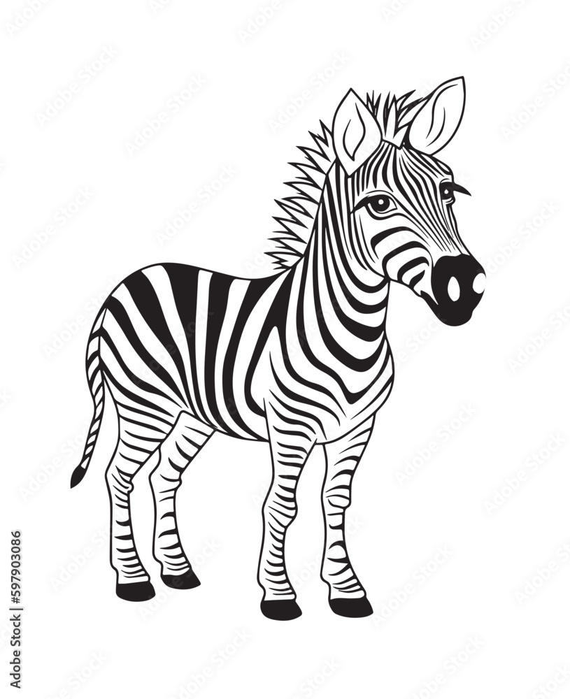 Hand drawn vector coloring page of cartoonish Zebra. Coloring page for ...